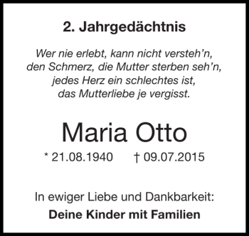 Traueranzeigen von Maria Otto | Aachen gedenkt