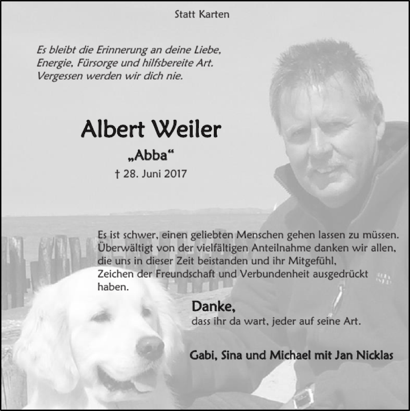 Traueranzeigen von Albert Weiler | Aachen gedenkt Traueranzeigen von Albert Weiler | Aachen gedenkt