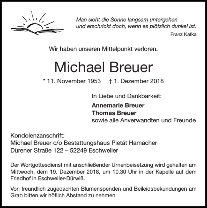 Traueranzeigen von Michael Breuer | Aachen gedenkt Traueranzeigen von Michael Breuer | Aachen gedenkt
