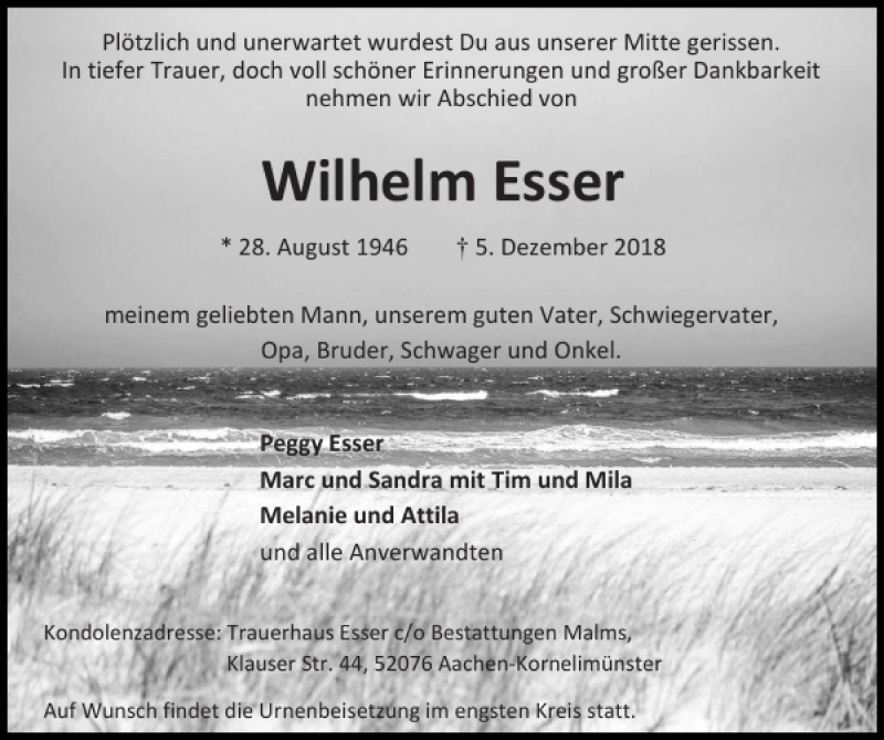 Traueranzeigen von Wilhelm Esser | Aachen gedenkt Traueranzeigen von Wilhelm Esser | Aachen gedenkt