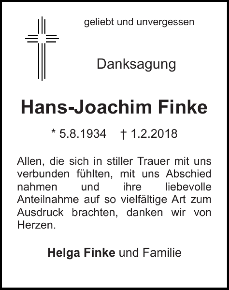 Traueranzeigen von Hans-Joachim Finke | Aachen gedenkt