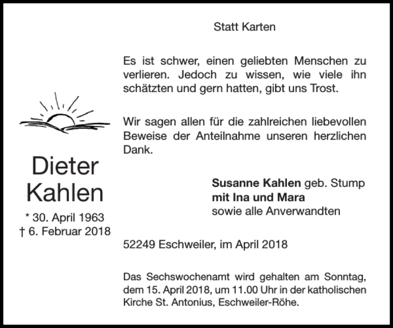 Traueranzeigen von Dieter Kahlen | Aachen gedenkt