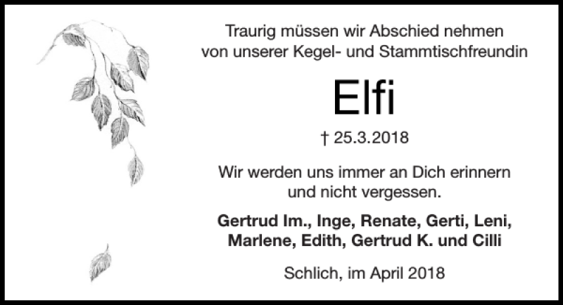 Traueranzeigen von Elfi | Aachen gedenkt