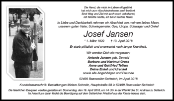 Traueranzeigen von Josef Jansen | Aachen gedenkt