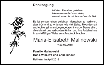 Traueranzeigen von Maria-Elisabeth Malinowski | Aachen gedenkt