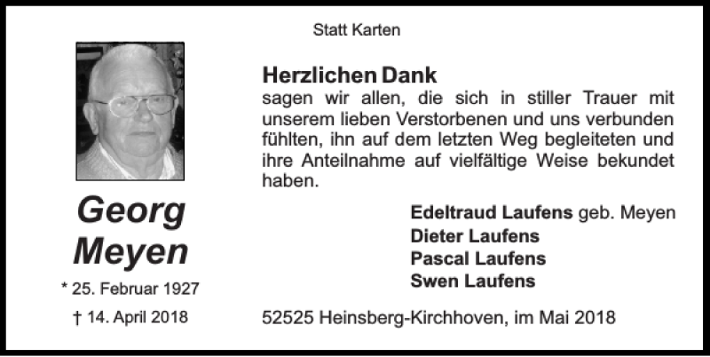 Traueranzeigen von Georg Meyen | Aachen gedenkt