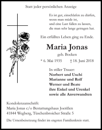 Traueranzeigen von Maria Jonas | Aachen gedenkt