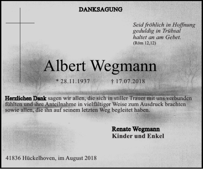 Traueranzeigen von Albert Wegmann | Aachen gedenkt Traueranzeigen von Albert Wegmann | Aachen gedenkt
