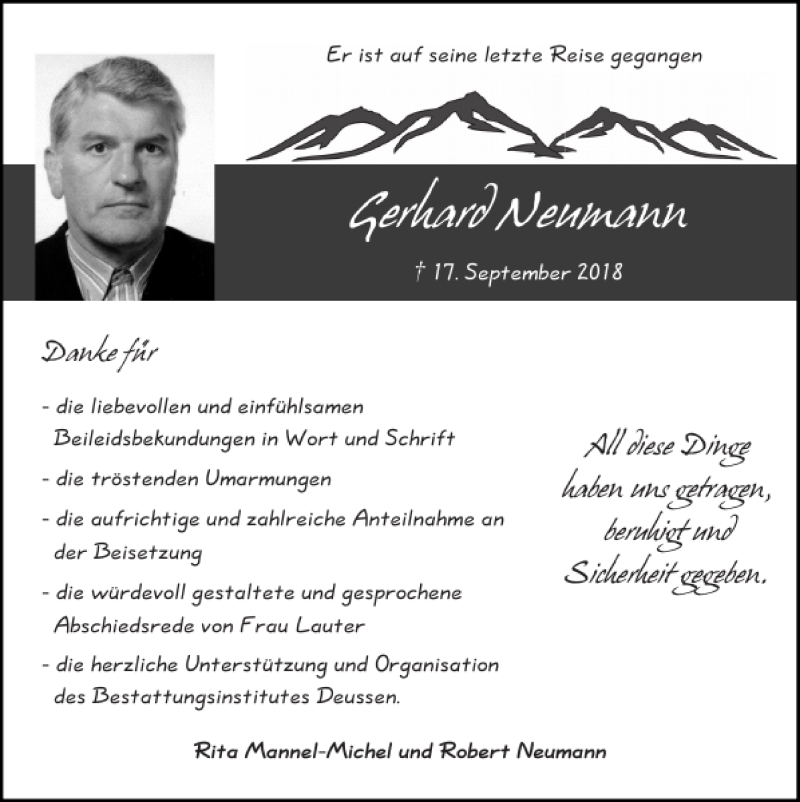Traueranzeigen von Gerhard Neumann | Aachen gedenkt