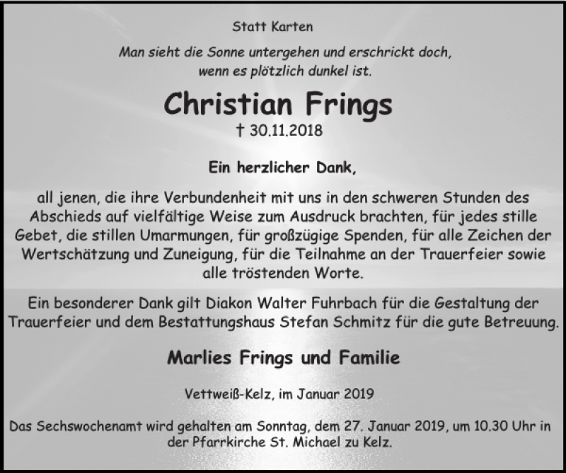 Traueranzeigen von Christian Frings | Aachen gedenkt