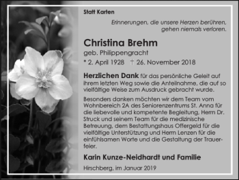 Traueranzeigen von Christina Brehm | Aachen gedenkt