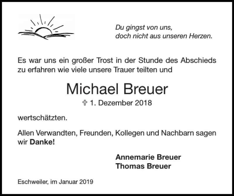 Traueranzeigen von Michael Breuer | Aachen gedenkt Traueranzeigen von Michael Breuer | Aachen gedenkt