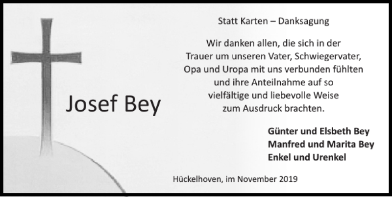 Traueranzeigen von Josef Bey | Aachen gedenkt