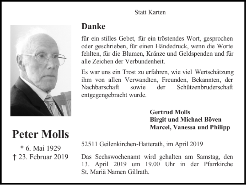 Traueranzeigen von Peter Molls | Aachen gedenkt