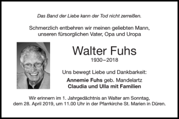 Traueranzeigen von Walter Fuhs | Aachen gedenkt