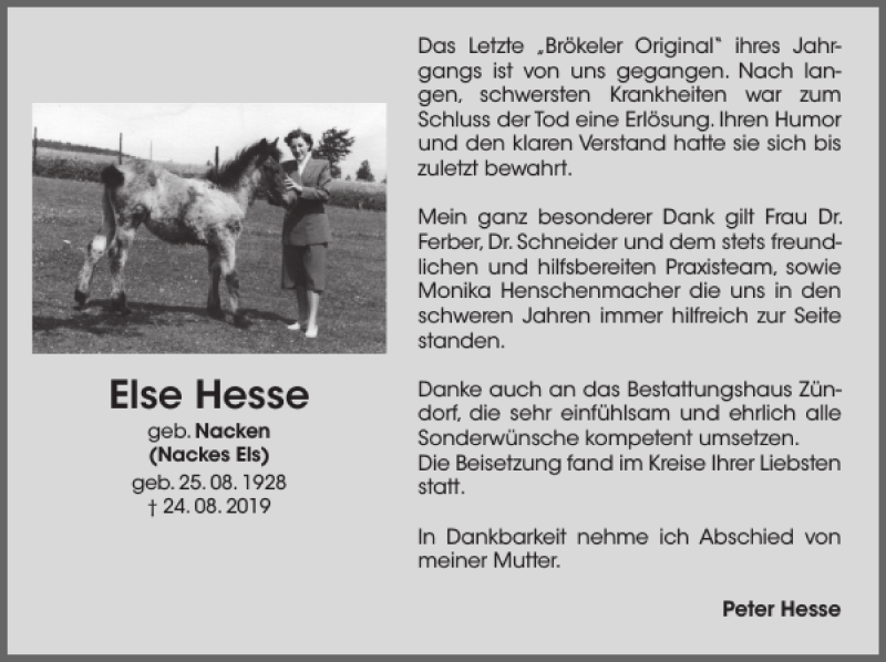 Traueranzeigen von Else Hesse | Aachen gedenkt