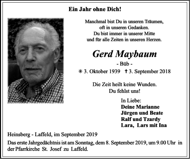 Traueranzeigen von Gerd Maybaum | Aachen gedenkt