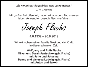 Traueranzeigen von Joseph Flachs | Aachen gedenkt