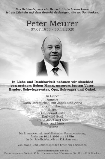 Traueranzeigen von Peter Meurer | Aachen gedenkt