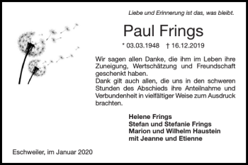 Traueranzeigen von Paul Frings | Aachen gedenkt