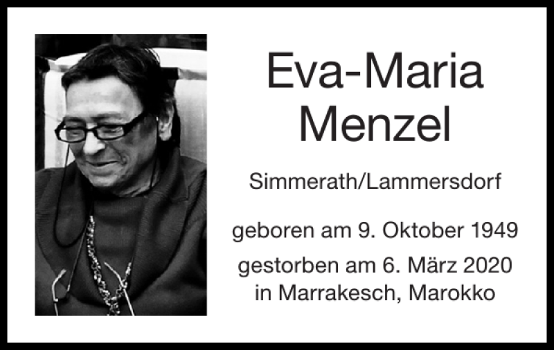 Traueranzeigen von Eva-Maria Menzel | Aachen gedenkt