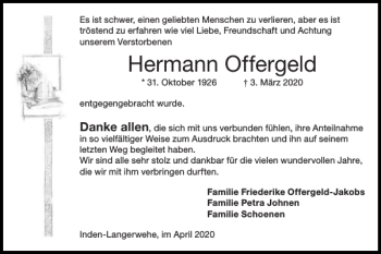 Traueranzeigen von Hermann Offergeld | Aachen gedenkt