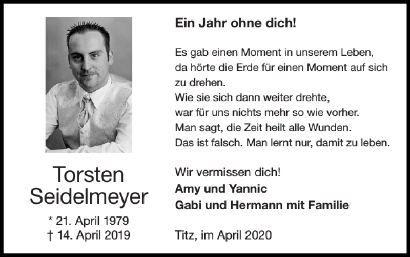 Traueranzeigen von Torsten Seidelmeyer | Aachen gedenkt