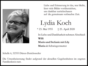 Traueranzeigen von Lydia Koch | Aachen gedenkt