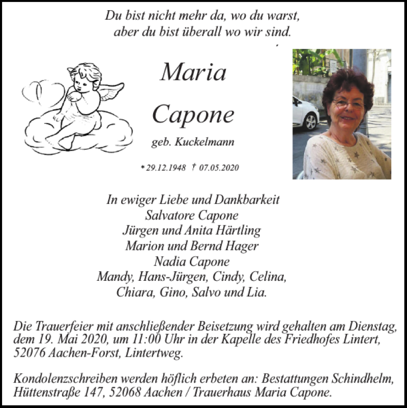 Traueranzeigen von Maria Capone | Aachen gedenkt