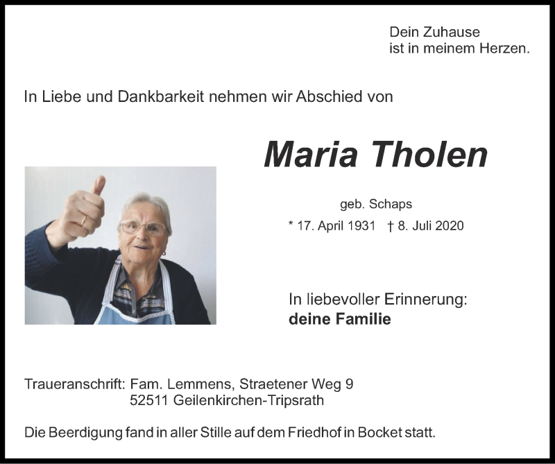 Traueranzeigen von Maria Tholen | Aachen gedenkt Traueranzeigen von Maria Tholen | Aachen gedenkt