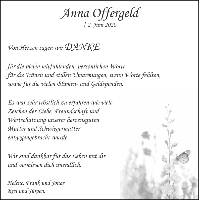 Traueranzeigen von Anna Offergeld | Aachen gedenkt