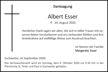 Traueranzeigen von Albert Esser | Aachen gedenkt