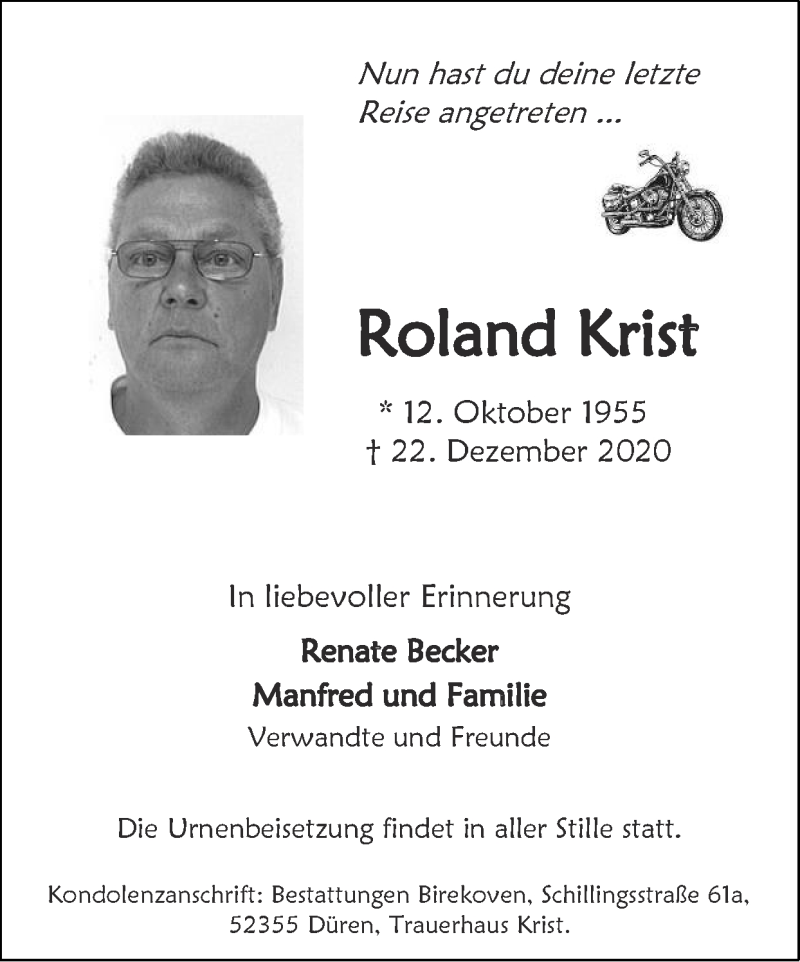 Traueranzeigen von Roland Krist | Aachen gedenkt