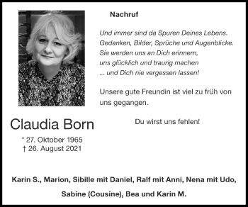 Traueranzeigen von Claudia Born | Aachen gedenkt