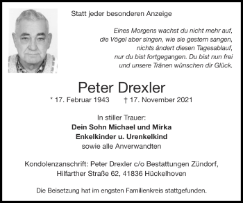 Traueranzeigen von Peter Drexler | Aachen gedenkt