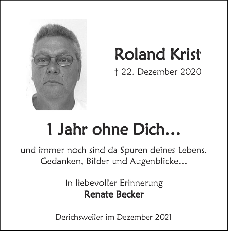 Traueranzeigen von Roland Krist | Aachen gedenkt