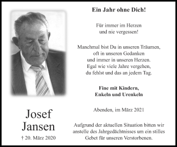 Traueranzeigen von Josef Jansen | Aachen gedenkt