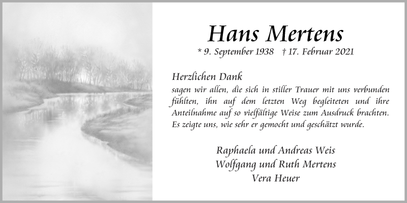 Traueranzeigen von Hans Mertens | Aachen gedenkt