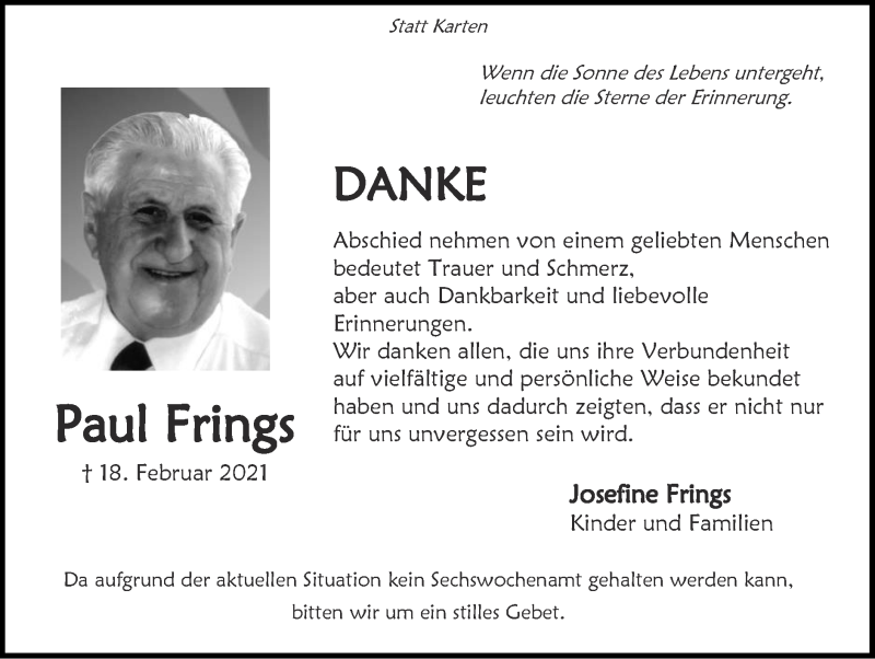 Traueranzeigen von Paul Frings | Aachen gedenkt