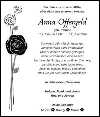 Traueranzeigen von Anna Offergeld | Aachen gedenkt
