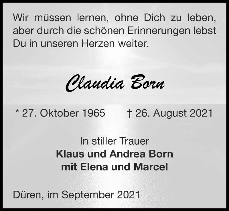 Traueranzeigen von Claudia Born | Aachen gedenkt