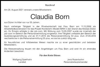 Traueranzeigen von Claudia Born | Aachen gedenkt