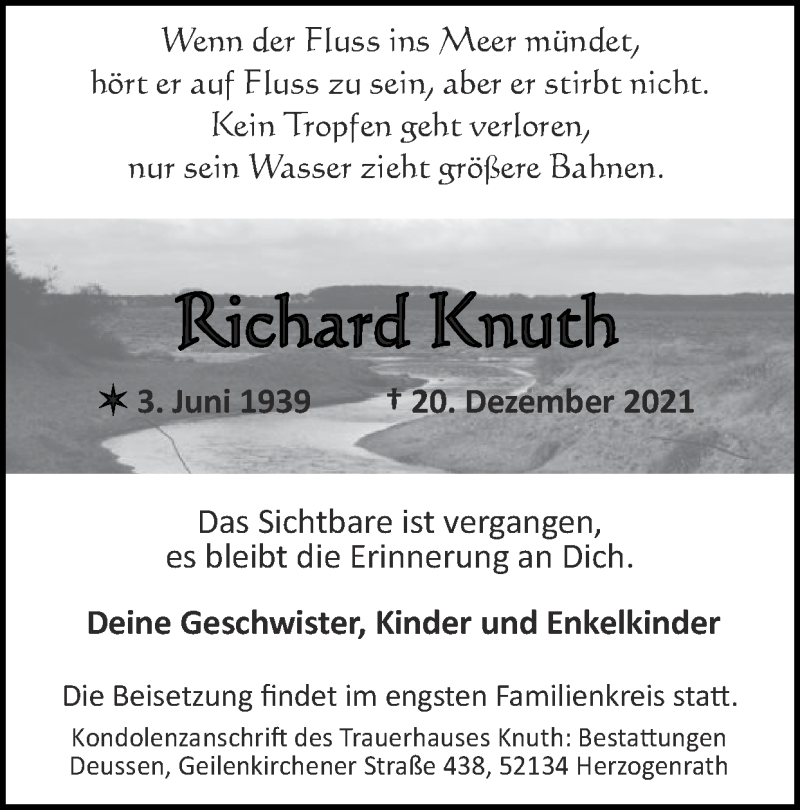 Traueranzeigen von Richard Knuth | Aachen gedenkt