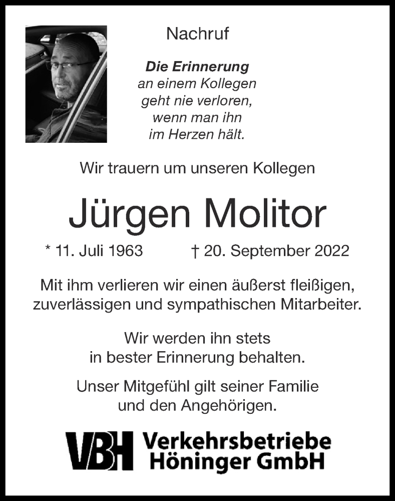 Traueranzeigen von Jürgen Molitor | Aachen gedenkt