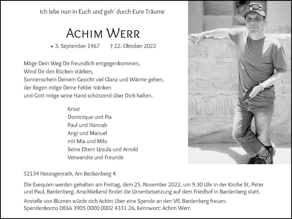 Traueranzeigen von Achim Werr | Aachen gedenkt