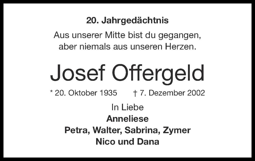 Traueranzeigen von Josef Offergeld | Aachen gedenkt
