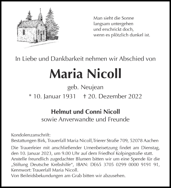 Traueranzeigen von Maria Nicoll | Aachen gedenkt