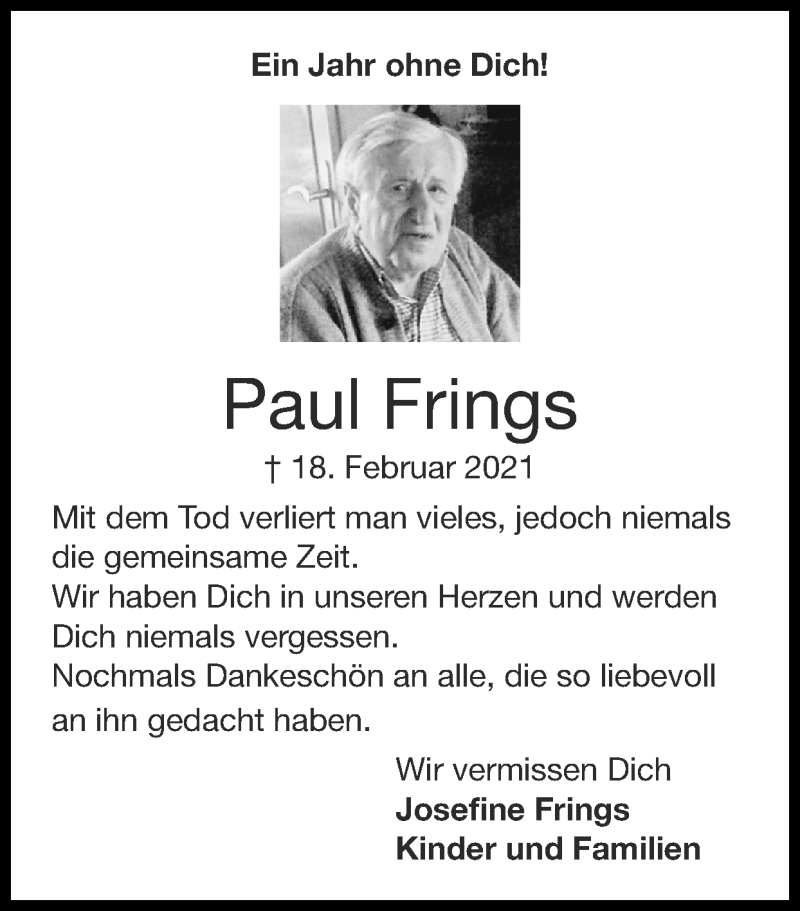Traueranzeigen von Paul Frings | Aachen gedenkt