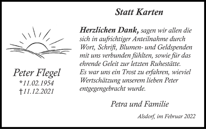 Traueranzeigen von Peter Flegel | Aachen gedenkt