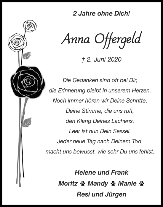 Traueranzeigen von Anna Offergeld | Aachen gedenkt